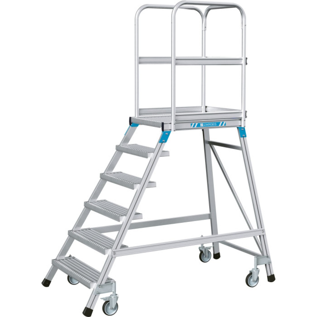 Zarges Mobile safety step 6 tread open grid steel treads and platform
